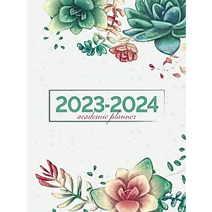 Academic Planner 2023-2024 Large | Pretty Classic Succulents: July - June | Weekly & Monthly | US Federal Holidays and Moon Phases