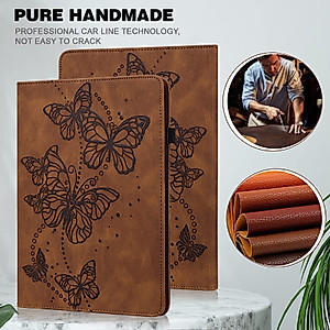 VODEFOX Case for Samsung Galaxy Tab A8 10.5'' Case 2022 SM-X200/X205/X207, PU Leather Cover Embossed Butterfly Flip Stand Shell with Elastic Band & Card Holder for Galaxy Tab A8 Tablet - Brown