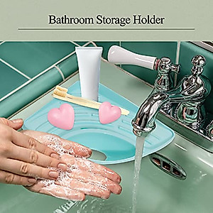 ISKYBOB Set of 2 Kitchen Sink Corner Caddy Storage Rack Sponge Holder,Bathroom Faucet Soap Cleaning Brush Organizer with Suction Cup, Green+Blue