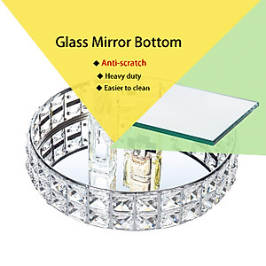 Feyarl Crystal Perfume Vanity Makeup Tray Mirrored Ornate Jewelry Trinket Tray Organizer Sparkly Bling Cosmetic Skin Care Decorative Tray with Glass Bottom Surface for Home Decor Dresser Desktop