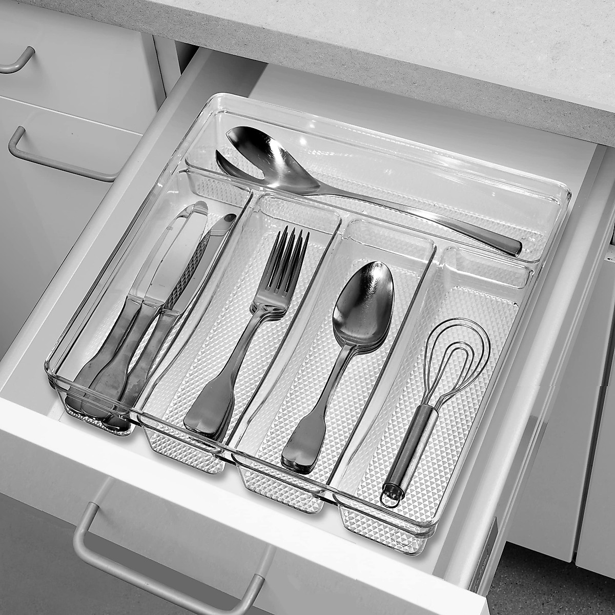 OGGI Clear Tray Flatware Organizer, 5-Compartment