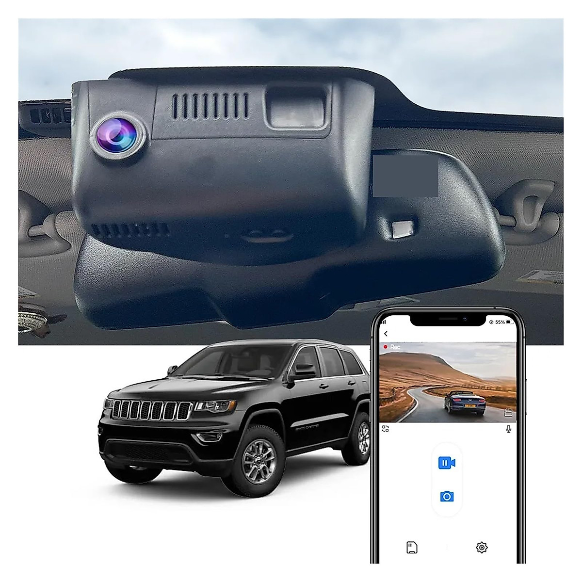 FITCAMX 4K 2160P Dash Cam WiFi Connection APP Control,Car Camera Compatible with Jeep Grand Cherokee 2014 2015 2016 2017 2018 2019, (Color : HD2-6067, Size : 4K Dual Cam 128GB)
