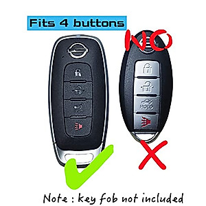 RUNZUIE 2Pcs Silicone Remote Smart Key Fob Compatible with 2024 2023 Nissan Rogue Pathfinder Key Fob Cover 4 Button (Black/Black with Red)