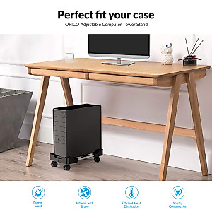 ORICO Computer Tower Stand, Mobile CPU Holder with 4 Caster Wheels Fits for Most Computer Tower, Gaming PC, Printer, Under Desk PC Holder (Black)
