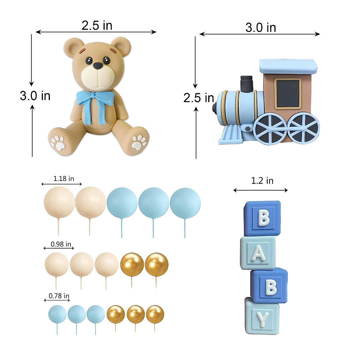 22 PCS Bear Cake Toppers Train Cake Toppers Bear Balls Cake Decorations with Train BABY Letters for Baby Shower Gender Reveal Bear Themed Birthday Party Supplies