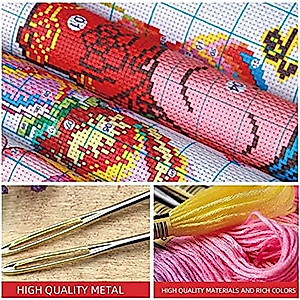 Stamped Cross Stitch Kits,Cherry Blossom Trees on The Sea Needlepoint Counted Cross Stitch Kits for Adults Beginners Stamped Kits Needlecrafts for Home Wall/20x24 inch