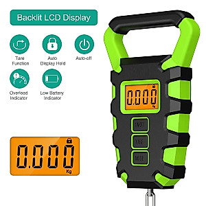 ORIA Digital Fishing Scale with Ruler, Fishing Postal Hanging Hook Scale, 110lb/50kg Waterproof Luggage Scale with Measuring Tape, Luggage Hook, Backlit LCD Display, Green