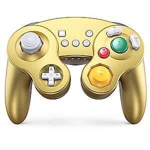 EXLENE Gamecube Controller Switch, Wireless Switch Pro Controller for Nintendo Switch/Lite/PC/Android/iOS/Steam, Support Wake Up, Motion, Adjustable Rumble, Turbo & Auto Turbo (Gold)