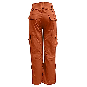 Cargo Pants Women High Waist, Pants with Pockets Outdoor Casual Military Trousers Work Pants Low Waist Relaxed Jogger Pants Tommyinnit Cosplay Waisted Women's Pants Casual (L, Orange)