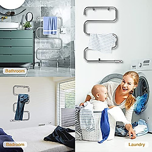 DAILYLIFE Towel Warmer Rack Stainless Steel, Wall Mount & Free Standing, Bended Heated Towel Rack, Drying Rack for Bathroom Space Saving 50W Mirror Polished