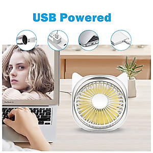 YUNLOVXEE Small Personal USB Desk Fan - 4 Speeds Portable Cute Desktop Table Cooling Mini Fan Powered By USB, Quiet Operation Strong Wind Fan for Room Home Office Outdoor Travel