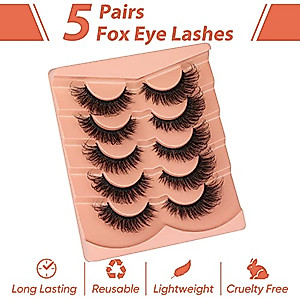 Natural Fox Eye Lashes Wispy False Eyelashes 18mm Fluffy Mink Lashes D Curl Fake Cat Eyelashes Multipack by TOOCHUNAG