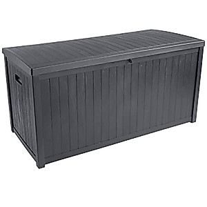 Pure Garden Storage Box - 113Gal Waterproof Box for Patio or Pool Storage - Durable and Fade-Resistant Resin Deck Box with Lockable Design (Gray)