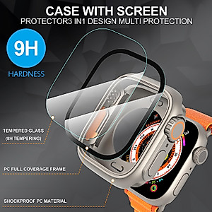 Suoman 3 in 1 for Apple Watch Series 8/7/6/5/4/SE 2 44mm Case, 9H Tempered Glass Screen Protector+ Full Coverage Durable PC Hard Matte Protective Cover Bumper -Titanium