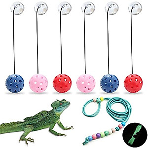 knana Bearded Dragon Toys Set - Bearded Dragon Bell Balls and Leash, Reptile Toy Ball for Bearded Dragon, Lizard, Gecko, Small Pet Animals