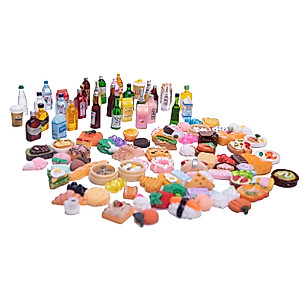Neakomuki Dollhouse Accessories 108pcs Miniature Food Sets Mini Drinks Cakes Breads Things for Doll House Kitchen Decoration (Dessert)