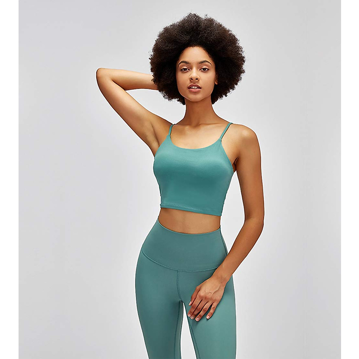 Women's Yoga Tank with Built in Bra,Padded Sports Bra, Crop Tank Tops Wireless Cami Shirt Fitness Yoga Workout Running Bean Green L