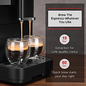 Milpoog ES320 Fully Automatic Espresso Machine,Compact Automatic Espresso Machine with Grinder, Touch Screen, 4 Coffee Varieties for Home and Office,Black