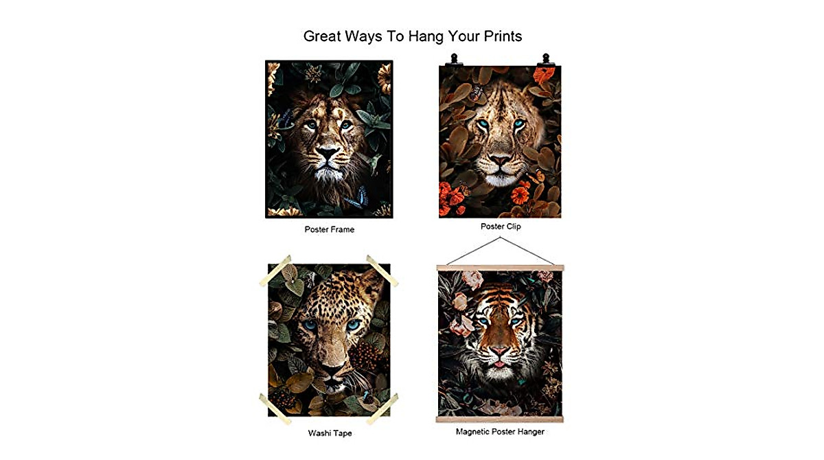 AllBlue Jungle Safari Animal Wall Art Prints - Set of 4 for Modern Decor