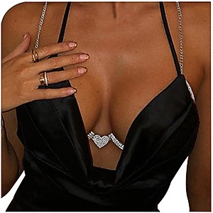 Crystal Body Chain Rhinestone Chest Bracket Sexy Bikini Heart Bra Jewelry Beach Party Prom Fashion Body Accessories Jewelry for Women (Gold)