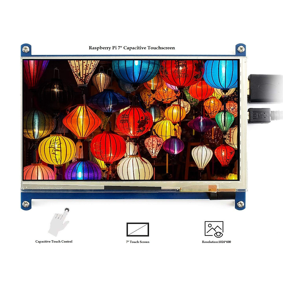 Waveshare 7 inch Capacitive Touch Screen IPS Display HDMI LCD Module 1024x600 Touchscreen for Raspberry Pi 4/3/2/1 Model B/B+/A+/BeagleBone Black/Banana Pi, Windows 10/8.1/8/7