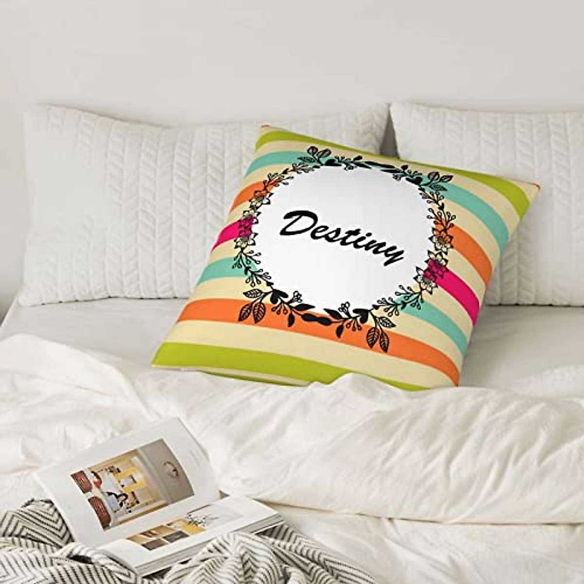 KPSheng Personalized Floral Pillow 5 Designs Flower Pillow with Name Custom Name Throw Pillow Covers for Sofa Living Room Gifts for Girls, Mother's Day Birthday Gift idea