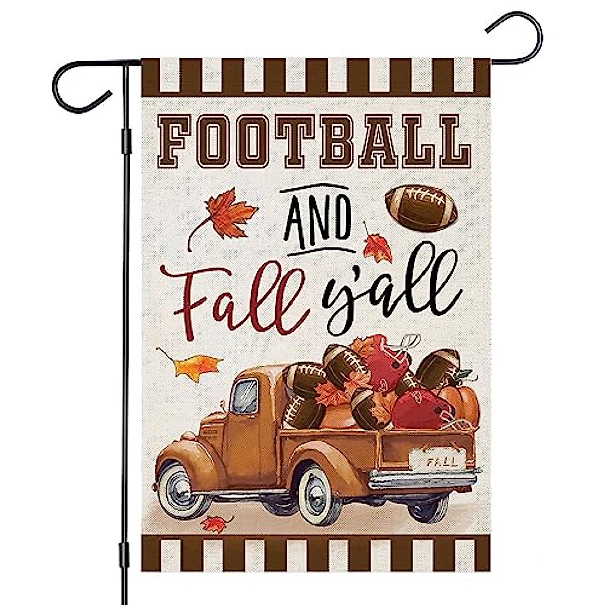 Welcome Fall Garden Flags for Outside Decorations, FOOTBALL and Fall Y'all Truck with Maple Leaves Small Yard Flag, Harvest Autumn Thanksgiving Seasonal Farmhouse Holiday Outdoor Decor 12x18 Inch Vertical Double Sided