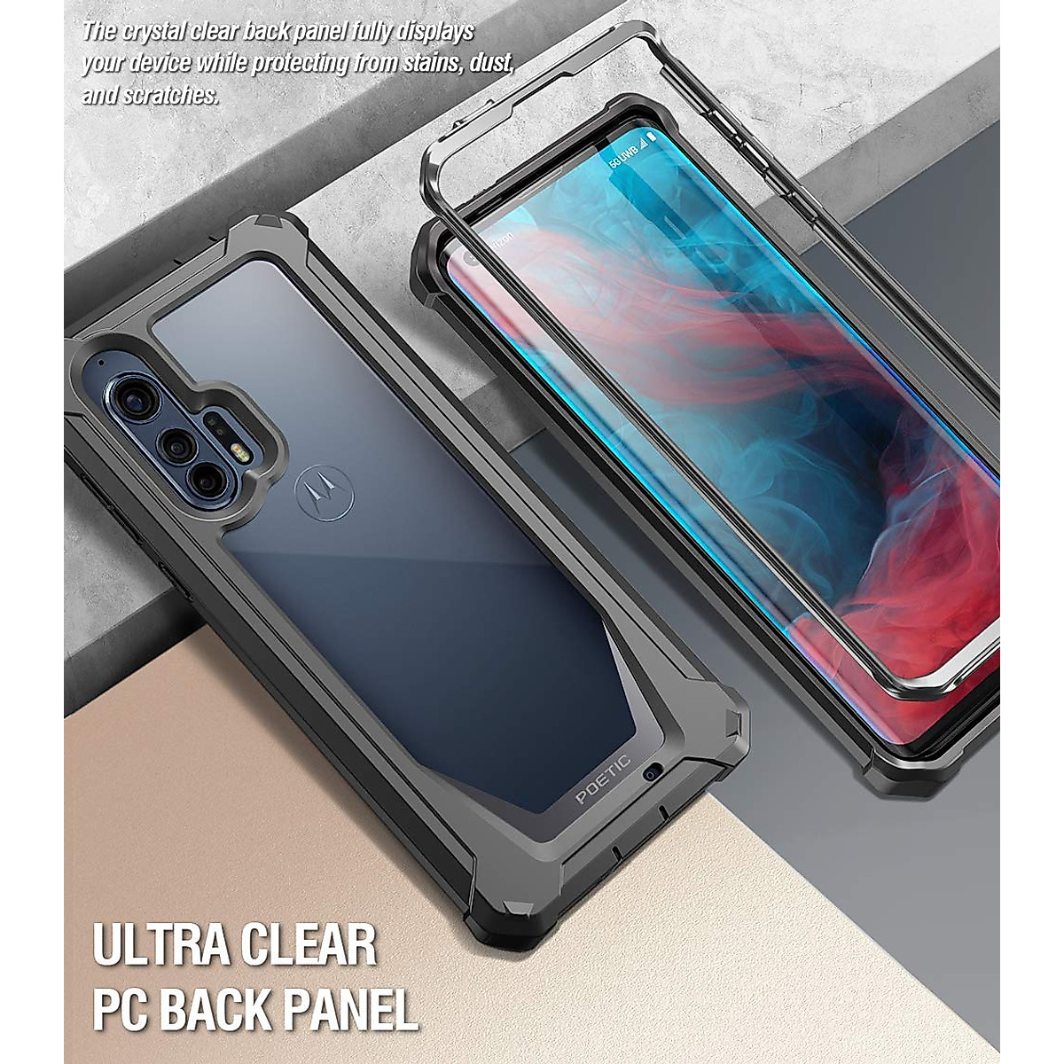 Poetic Guardian Series Case Designed for Moto Edge+ Case, Moto Edge Plus Case, Full-Body Hybrid Shockproof Bumper Cover Without Built-in-Screen Protector, Black/Clear