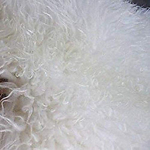 Genuine Tibetan Fur Rug/Ivory White 100% Real Mongolian Sheepskin Hide Pelt Throw Rug Plate Lamb Wool Carpet Curly, 39.5"-41.5" Long