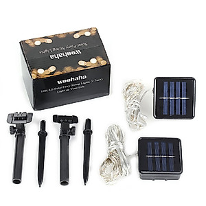 Solar String Lights, 2 Pack 100 LED Copper Wire Lights, Waterproof Fairy Decoration Starry String Lights - 8 Modes, Indoor/Outdoor for Gardens, Patios, Homes, Parties, Cool White 2 Pack