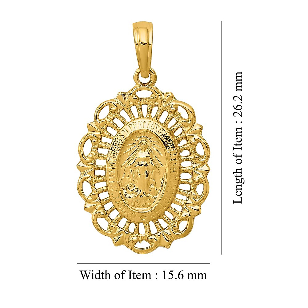 Diamond2Deal 14k Yellow Gold Oval Miraculous Medal Pendant 26 mm Length Fine Jewelry for Women (L- 26.2 mm, W- 15.6 mm)
