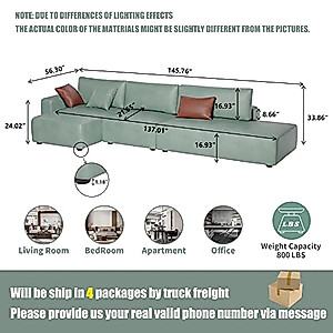 JACH 145" Modular Leathaire Large Sectional Sofa with Chaise, L-Shaped Faux Leather 5 Seater Minimalist Couch, Modern Right Hand Facing Sectional Sofas with 3 Throw Pillows, Green