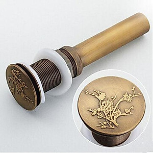 Engraved Antique Brass Pop Up Bathroom Sink Drain Strainer Stopper no Overflow Hole Kitchen Basin Sink Bottle Trap Drainer