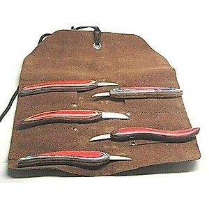UJ Ramelson 5pc Chip Wood Carving Knife Whittling Caricature Leather Tool Roll
