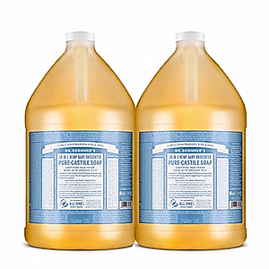 Dr. Bronner's - Pure-Castile Liquid Soap (Baby Unscented, 1 Gallon, 2-Pack) - Made with Organic Oils, 18-in-1 Uses: Face, Hair, Laundry and Dishes, For Sensitive Skin and Babies, No Added Fragrance