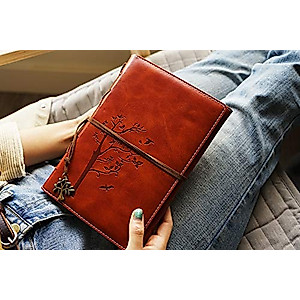 Lined Refillable Vintage Writing Journal for Women, Retro Tree of Life Faux Leather Cover Notebook/Travel Diary,Wide Ruled Paper,Daily Use Gift for Bloggers/Teachers/Back to College Students (Brown)