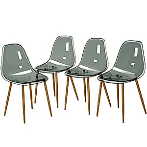 GreenForest Acrylic Ghost Chairs Set of 4, Dining Kitchen Room Chairs with Crystal Seat, Modern Shell Lounge Chair, Greyish Green