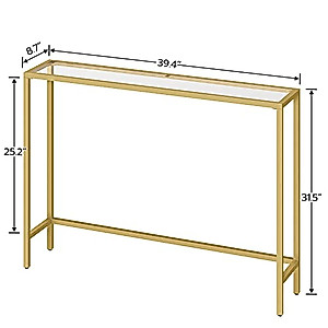 HOOBRO 39.4" Console Table, Tempered Glass Sofa Table, Modern Entryway Table, Metal Frame, for Entrance, Living Room, Hallway Bedroom, Gold GD01XG01