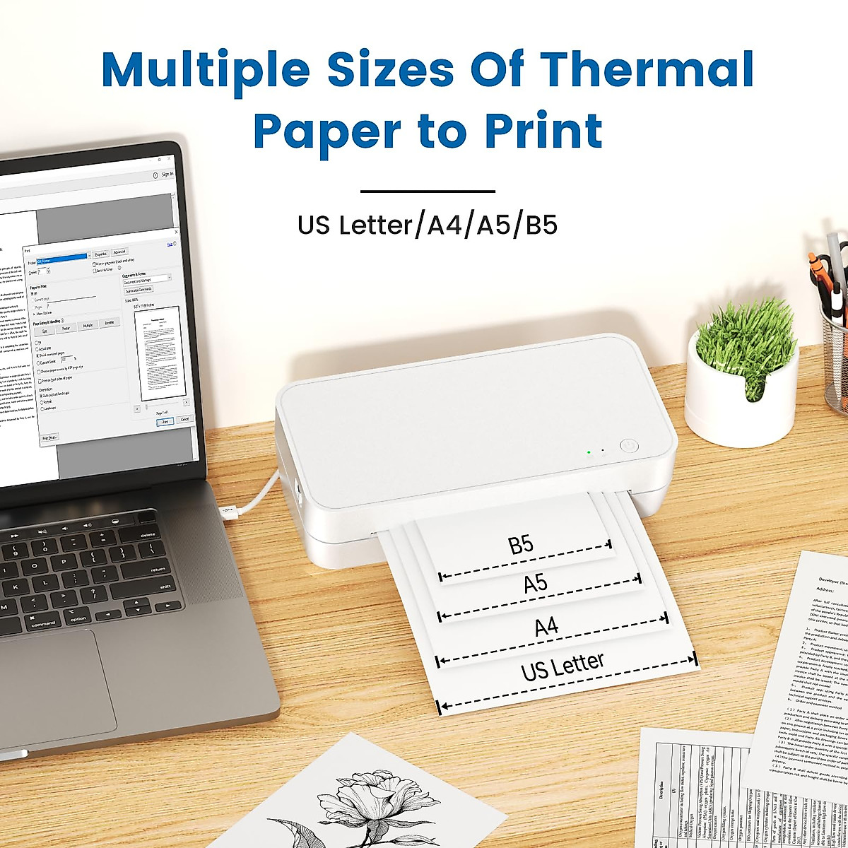 Ponek WiFi Thermal Printer - S821 Wireless Printers for Home Use, Inkless Portable Printer Supports 8.5" x 11" Letter/A4/A5/B5 Thermal Paper, Compatible with Phones & PC for Office, Home