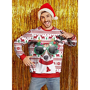 Arvilhill Christmas Mens 3D Printed Party Funny Xmas Sweater Ugly Holiday Long Sleeve Sweatshirt Sunglasses Dog L