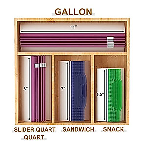 Bamboo Ziplock Bag Storage Organizer for Kitchen Drawer Large and Sturdy Ziplock Bag Organizer for Gallon, Quart, Sandwich, Snack, 8" Quart Bags, Variety Bags