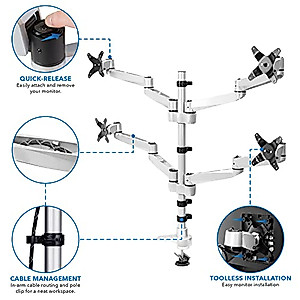 Mount-It! Quad Monitor Desk Mount | Full Motion Monitor Arms for Four Computer Displays | Premium Aluminum Mount With Quick Disconnect Technology