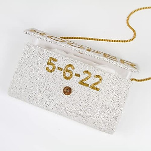 Personalized Custom Clutch Purse for Women, Beaded Clutch Crossbody Bag with Gold Chain Strap for Wedding, Prom, Bridal Shower, Bachelorette Party, Engagement, & Honeymoon (Gold)