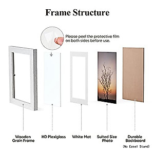 Nacial Picture Frames 11x14 inch Set of 4, White Photo Frame With Wood Grain, Display 8x10 Photo with Mat, Display 11x14 photo without Mat, Picture Frames Collage for Wall