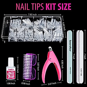 Clear Coffin Nail Tips Set, Teenitor Long Acrylic Nail Tip Full Cover Clear Press On Nails, 600pcs Ballerina False Nails Tips With Nail Glue, Acrylic Nail Clipper Files And Buffer Polisher Nail Brush for Beginners