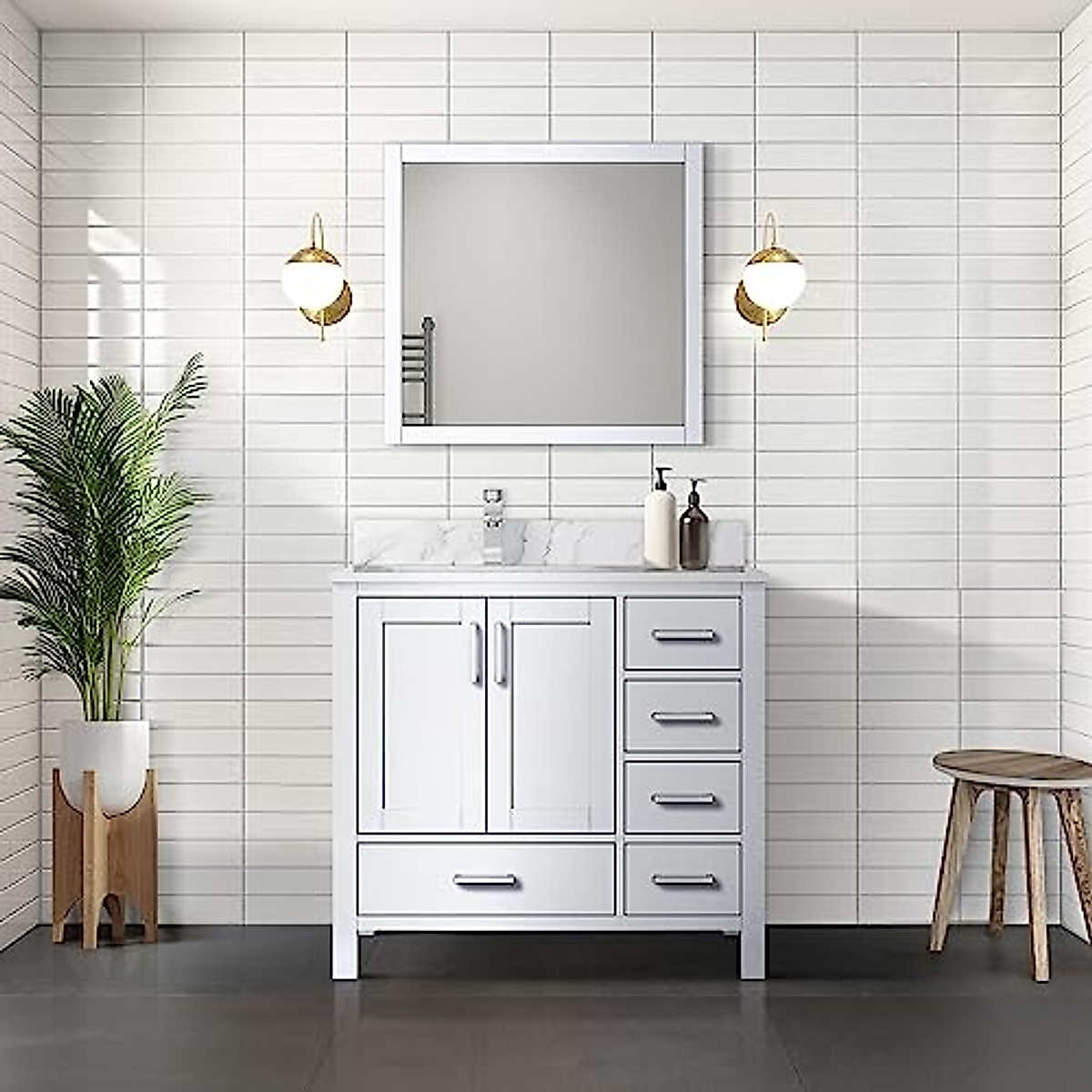Lexora Jacques 36 in. W x 22 in. D Left Offset White Bath Vanity