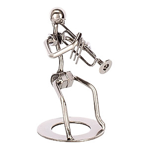 Broadway Gift 6" Silver Tone Trumpet Player Figurine - Metal Trumpeter Figure - Tabletop Musician Figurine for Trumpet Players