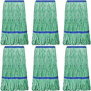 6 Pack Heavy Loop End Cotton String Mop Head Heavy Duty Mop Head Commercial Refills Mop Head Replacement for Home Industrial Commercial Cleaning (Green, Blue)