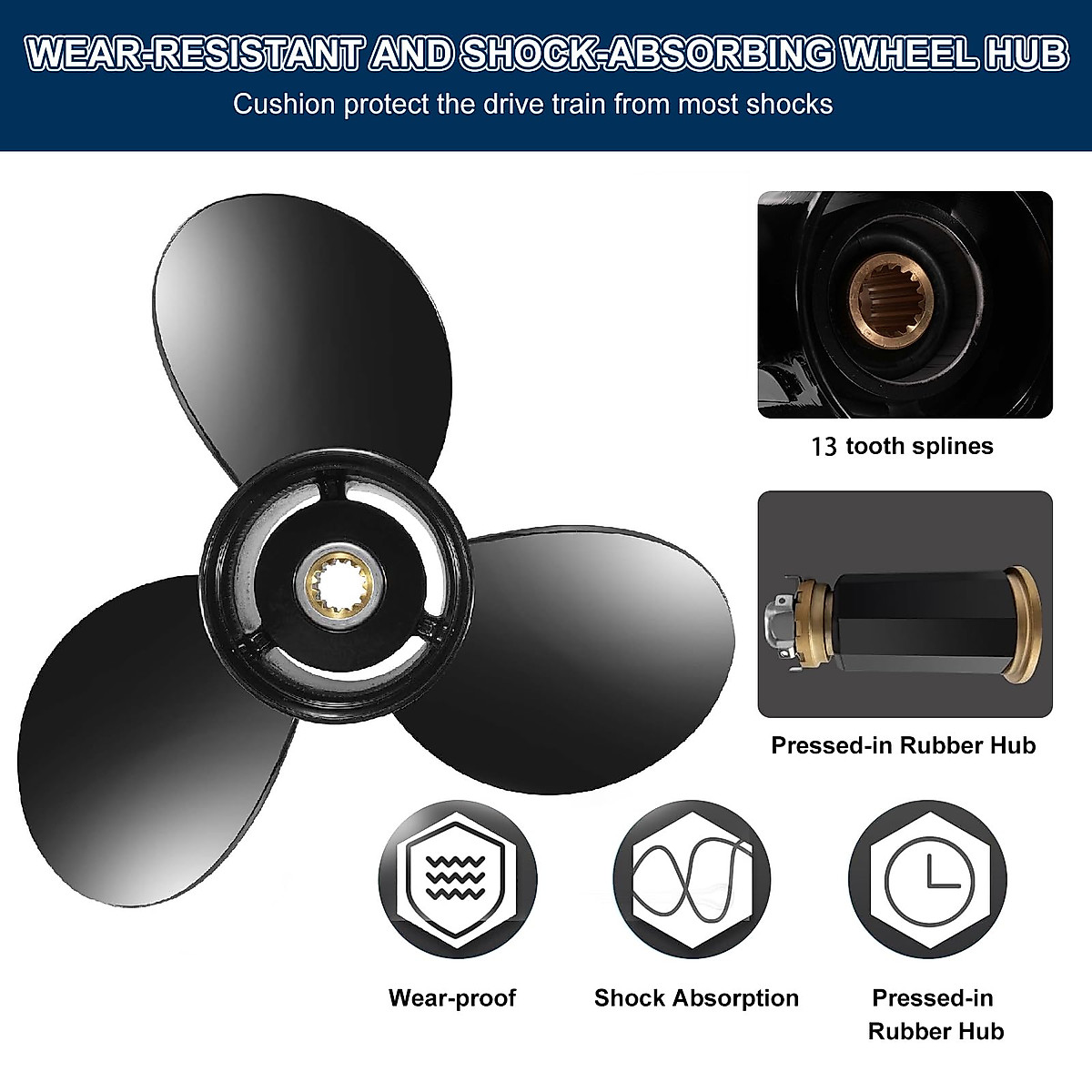 JSPROP Boat Propeller fit Johnson Evinrude OMC Stern Drive 40-140 HP Engines 13 Spline Tooth Outboard Prop RH OEM Propeller for 50 60 65 70 75 85 88 90 100 110 112 115 120 125 135 HP (14X11)