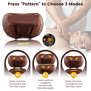 Giantex Back Massager Chair Pad - Chair Massager with Adjustable Neck Pillow, 3 Speeds & 3-Level Timer, Rolling Shiatsu Massager Seat Cushion for Shoulder, Neck, Back, Home Office Massage Seat, Brown